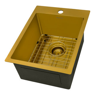 15" Brass Matte Gold Stainless Steel Topmount Bar Sink - Contemporary ...