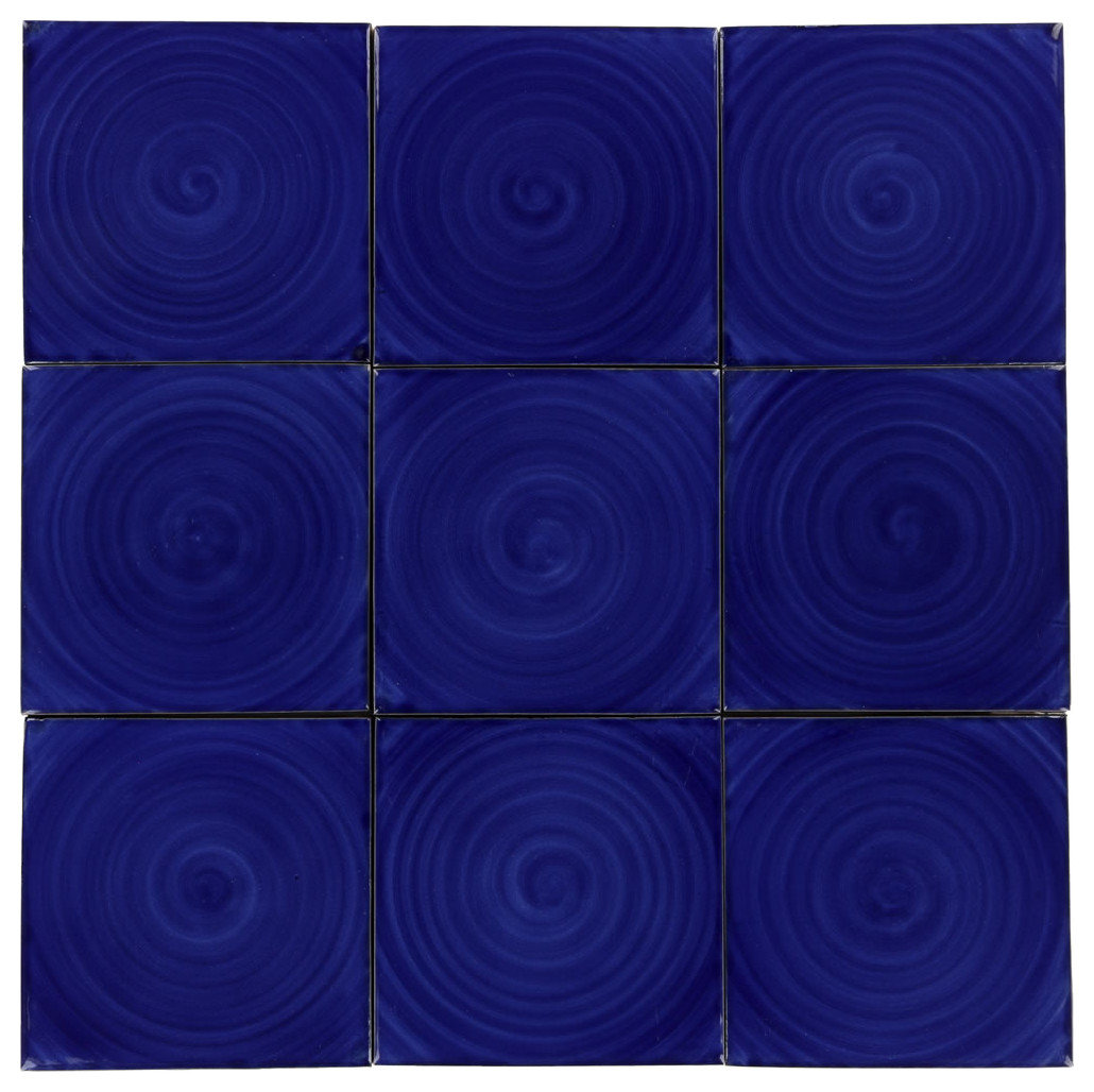 Talavera Mexican Handmade Field Ceramic Tile, Swirling Blue, Set of 9 ...