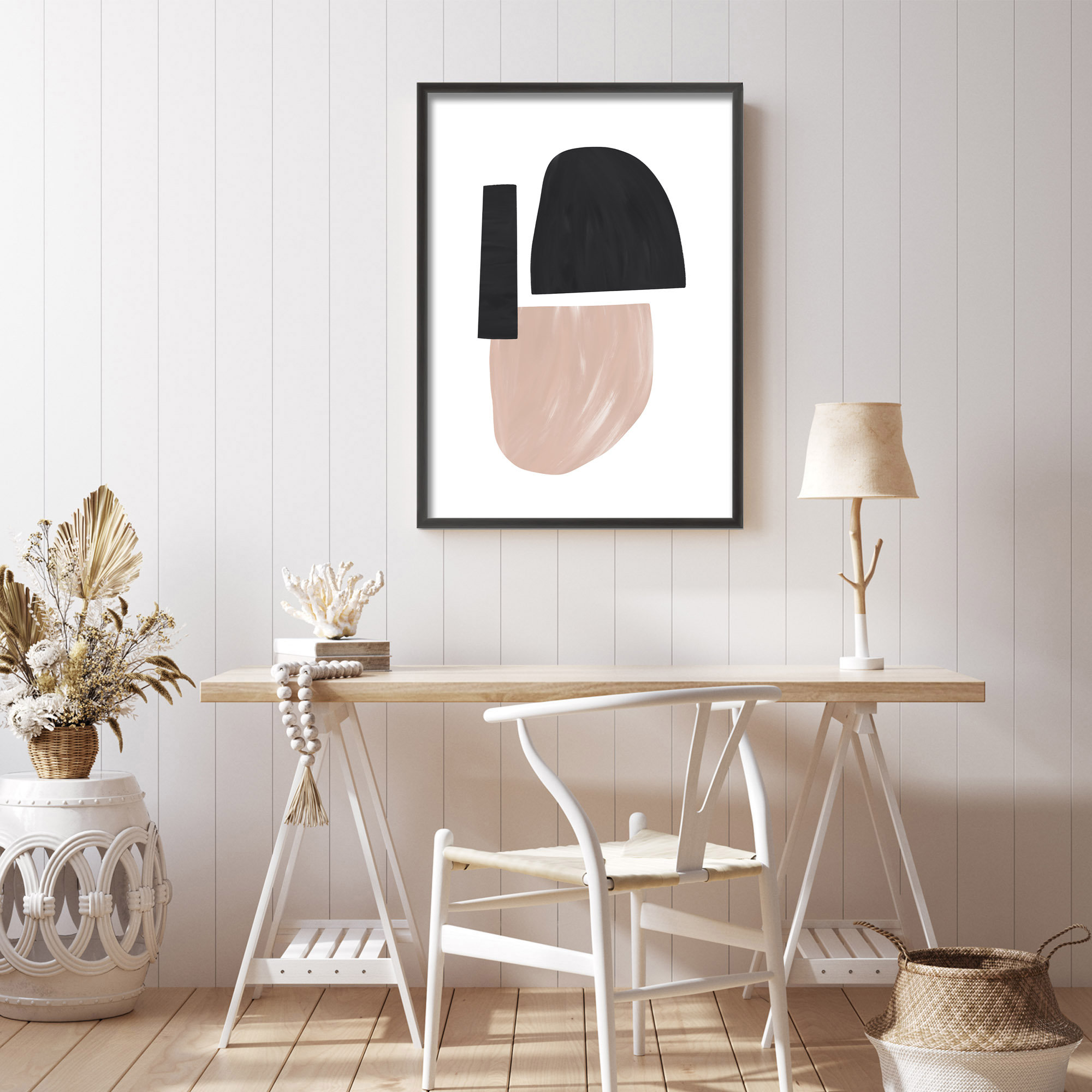 Black and Nude Abstract Shapes Print Wall Art by Uplusmestudio, 24"x36" - Contemporary - Prints ...