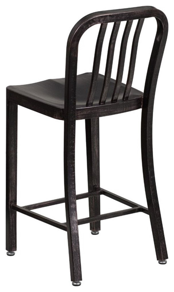 Pemberly Row 24" Metal Slat Back Counter Stool in Black and Antique ...