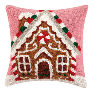 Gingerbread House W/Candycane Hook Pillow - Contemporary - Decorative ...