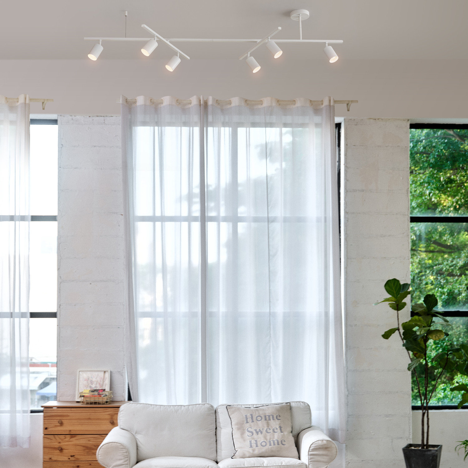 West 64" 6-Light Matte White Track Lighting with Center Swivel Bars ...