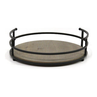 HomeRoots 12" Round Metal Frame and Wood Tray - Industrial - Serving ...