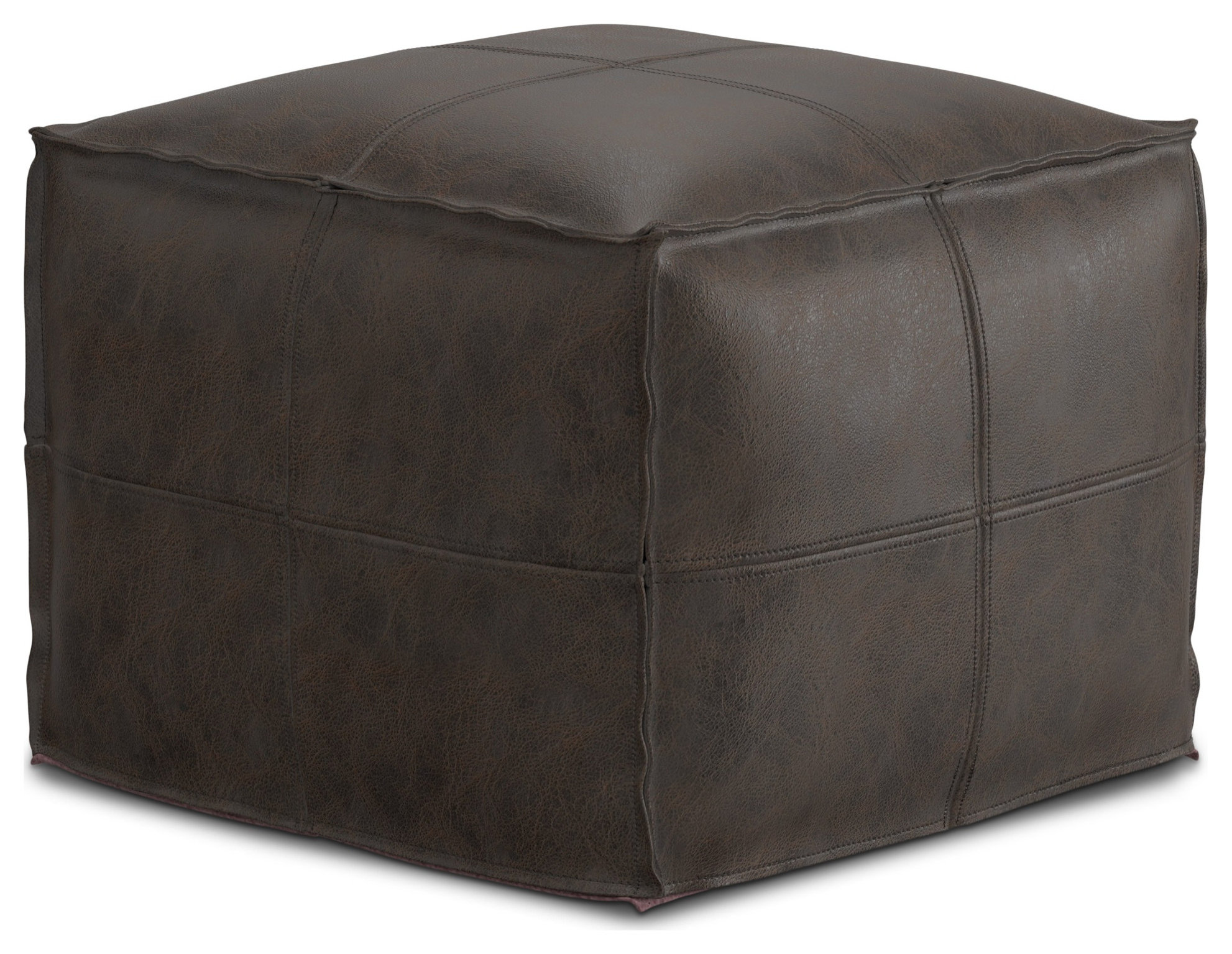 Sheffield Square Pouf, Distressed Dark Brown Leather - Transitional ...