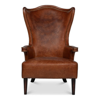 Drake Distilled Leather Accent Chair Tall Back - Transitional ...