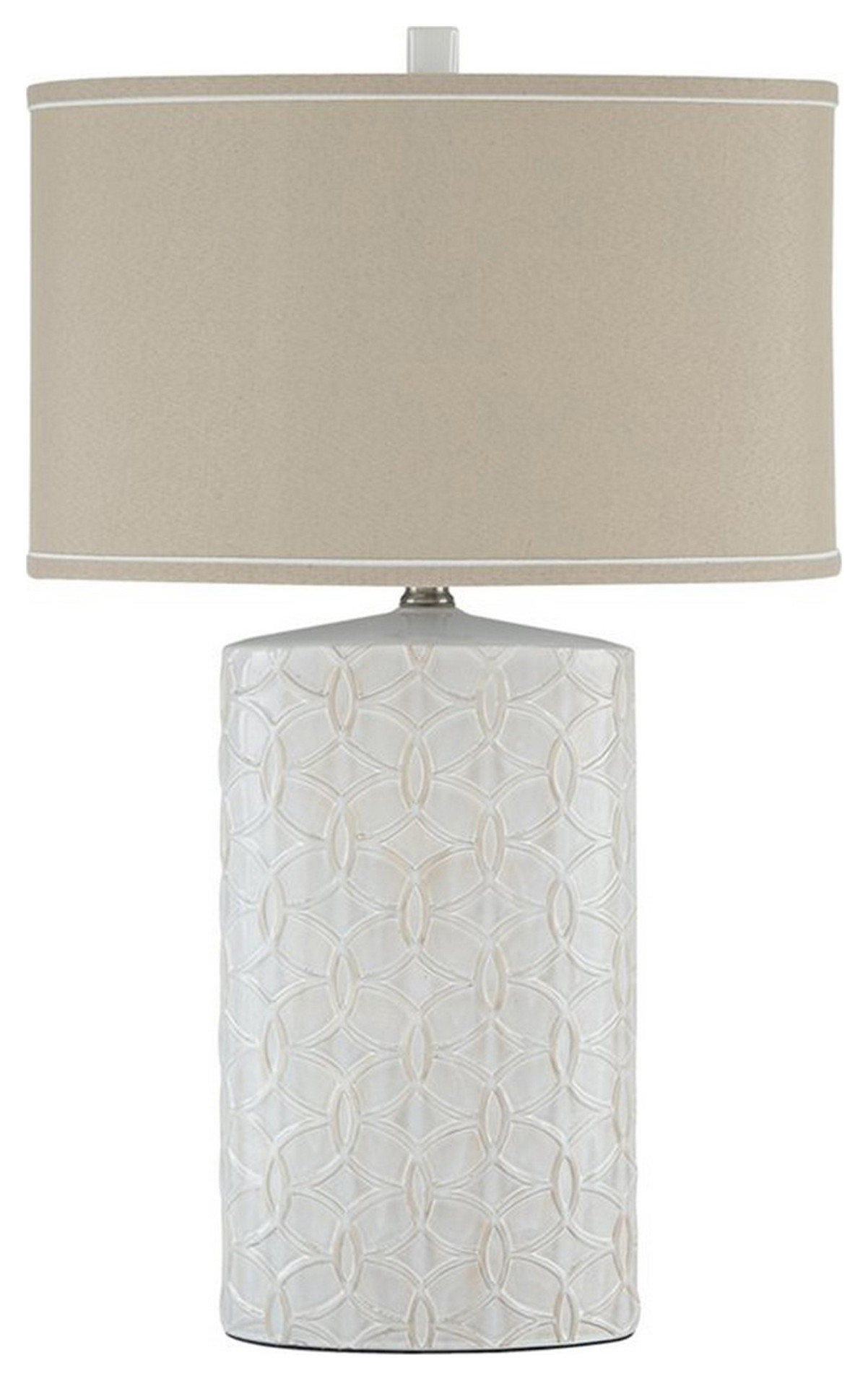Geometric Textured Ceramic Body Lamp with Fabric Drum Shade,White and ...
