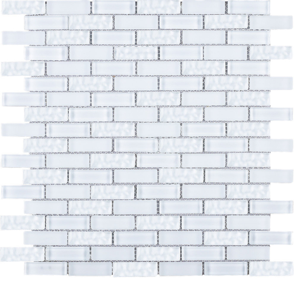Jasper Glass Mosaic Tile Sheet, Crystal White, Sample - Contemporary ...