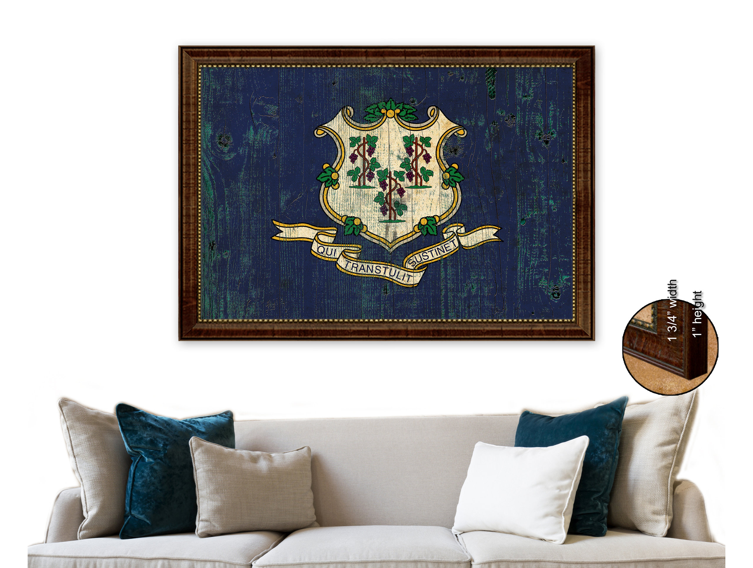 Connecticut State Vintage Flag Print With Brown Gold Frame, 23" X 33 ...