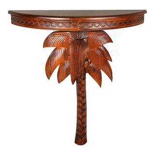 Windsor Carved Wood Palm Tree Console Table, Walnut - Tropical ...