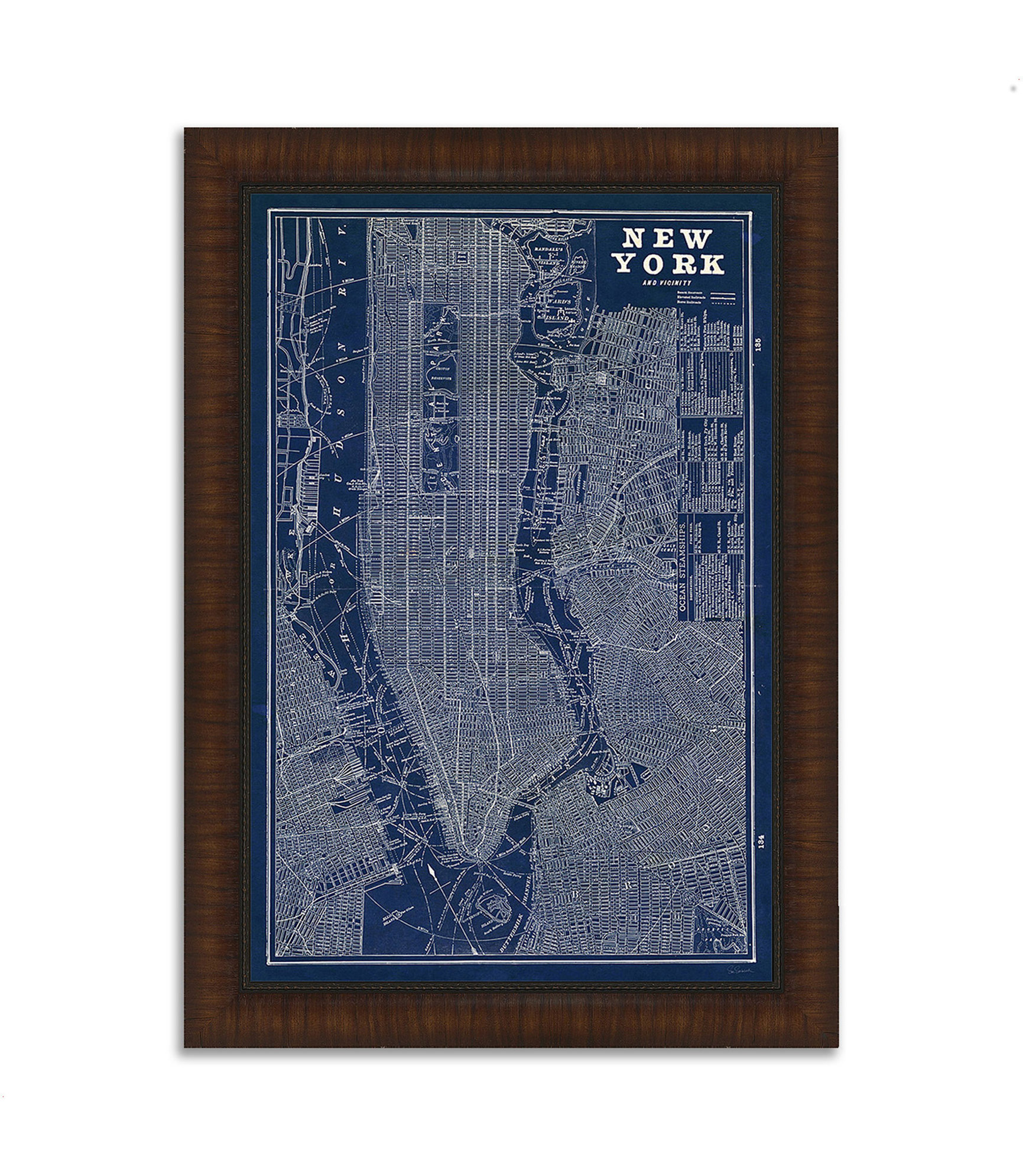 "Blueprint Map New York" By Sue Schlabach, Framed Painting Print, Ready ...
