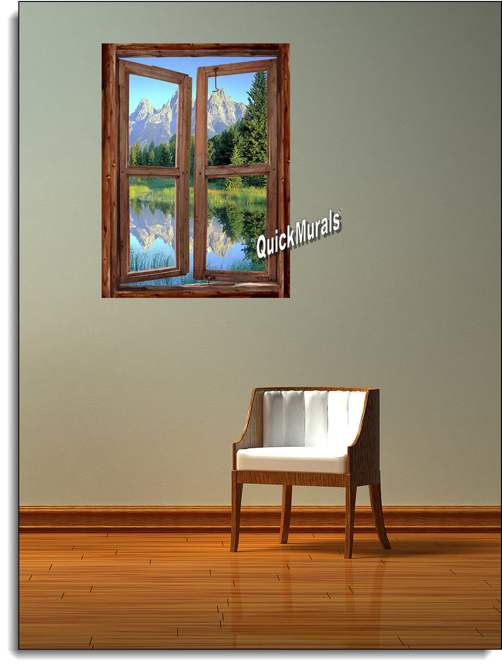 Mountain Cabin Window #1 One Piece Peel & Stick CANVAS Wall Mural ...