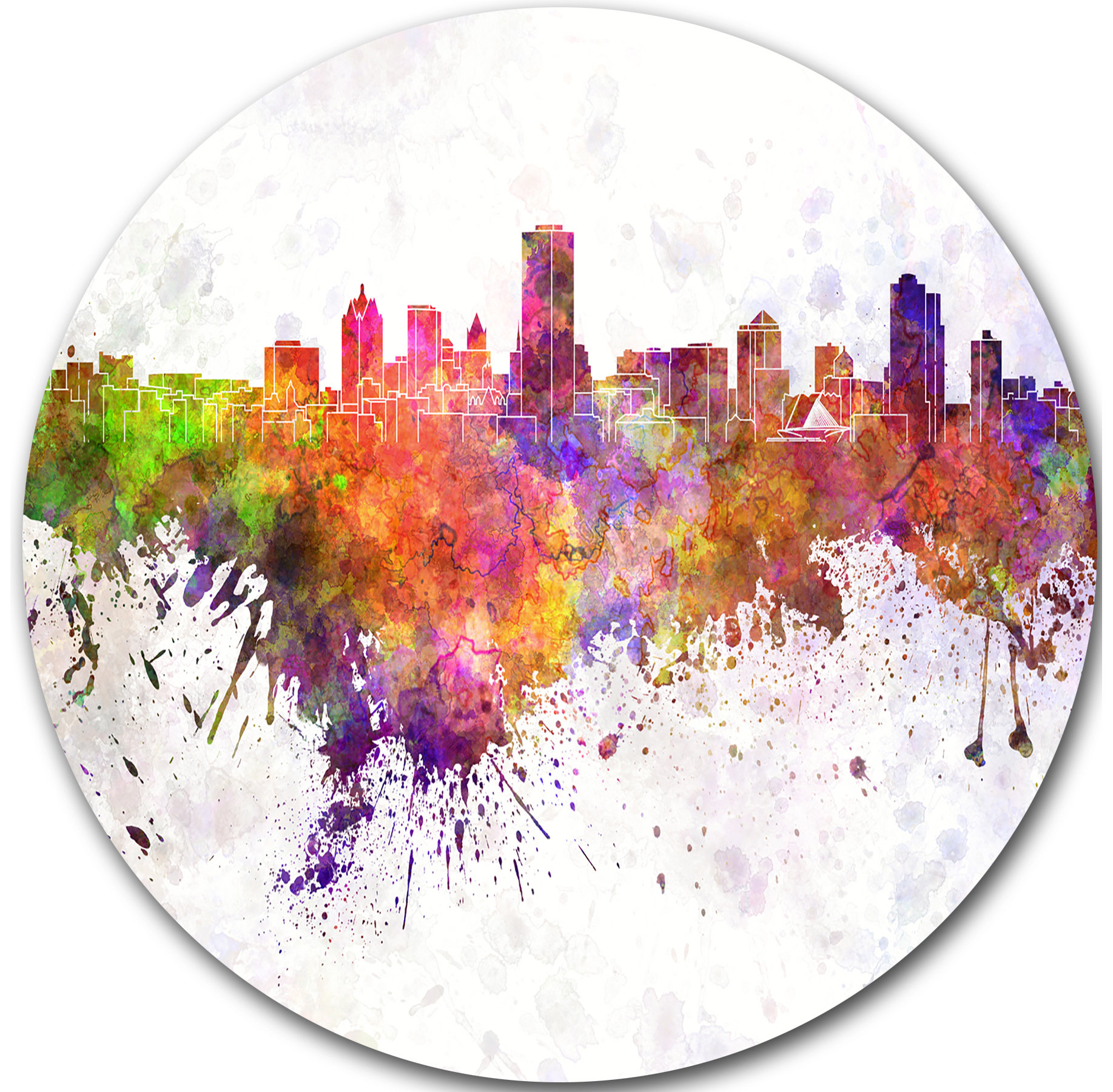 Milwaukee Skyline, Cityscape Round Wall Art, Disc of 23 inch ...