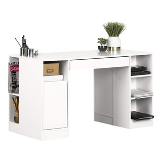 Pure White Desk with Versatile Open/Closed Storage & Interchangeable ...