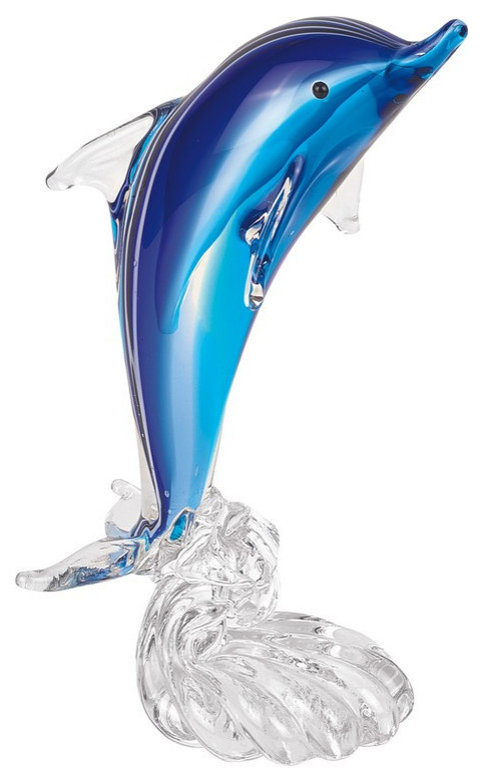 10" Blue Murano Glass Dolphin Figurine Tabletop Sculpture - Beach Style ...