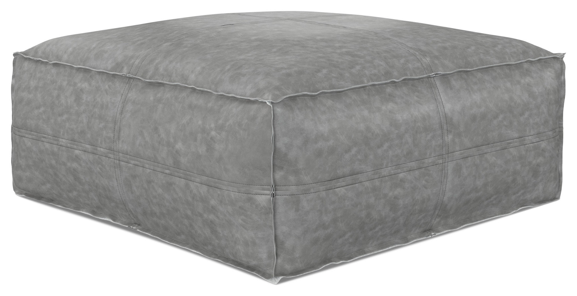 Brody Large Square Coffee Table Pouf, Distressed Gray Vegan Faux ...