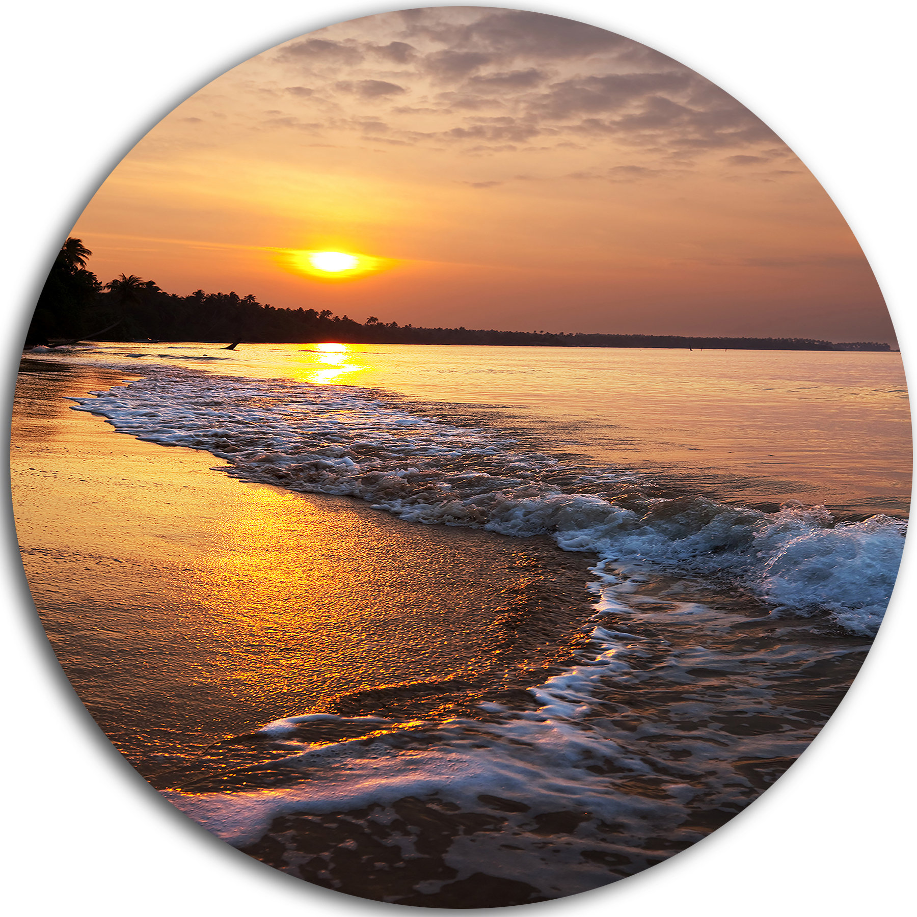 White Foaming Waves At Sunset, Modern Beach Round Wall Art, Disc of 23 ...