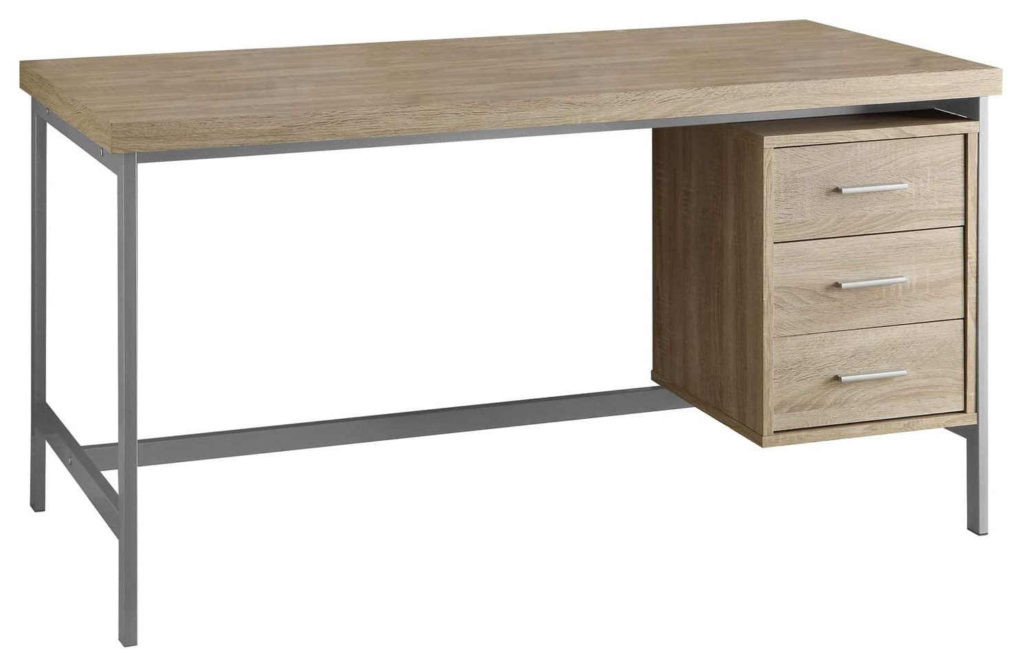 Contemporary Desk, Rectangular Natural Worktop & Drawers With Bar Metal ...