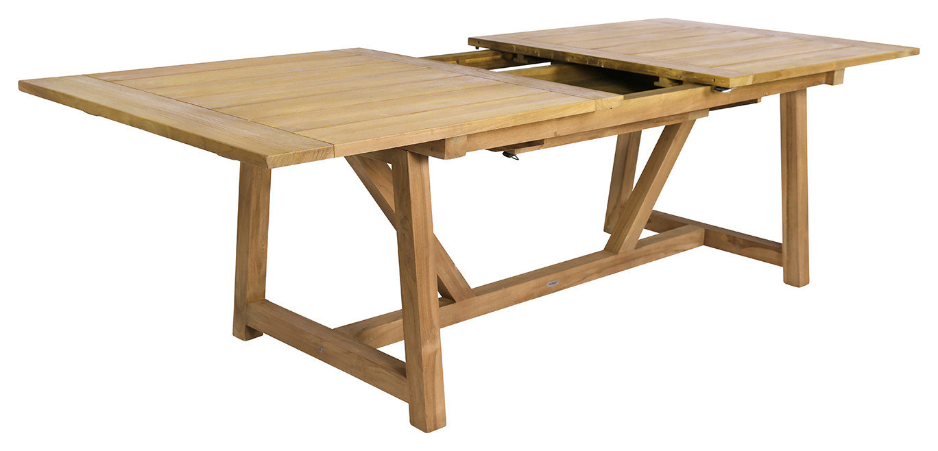 George Outdoor Teak Dining Extension Table, 79 (110)x39", Natural ...