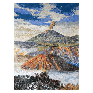 Volcanoes Landscape Marble Mosaic, 31" x 41" - Contemporary - Tile ...