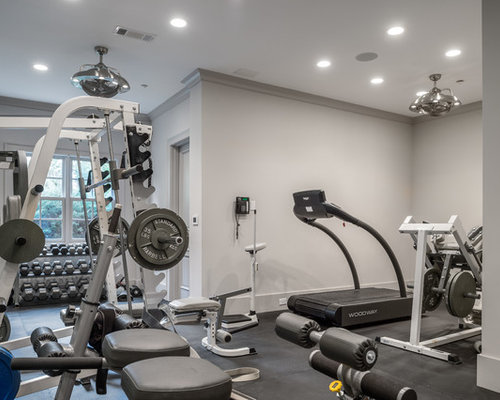 Large Home Gym Design Ideas, Renovations & Photos with Grey Walls