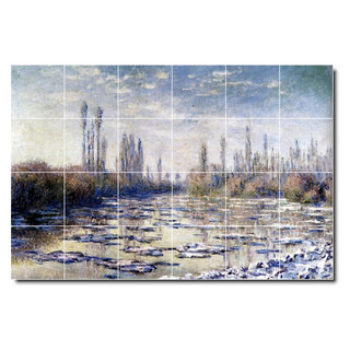 Claude Monet Waterfront Painting Ceramic Tile Mural #112, 72" Wide x 48 ...