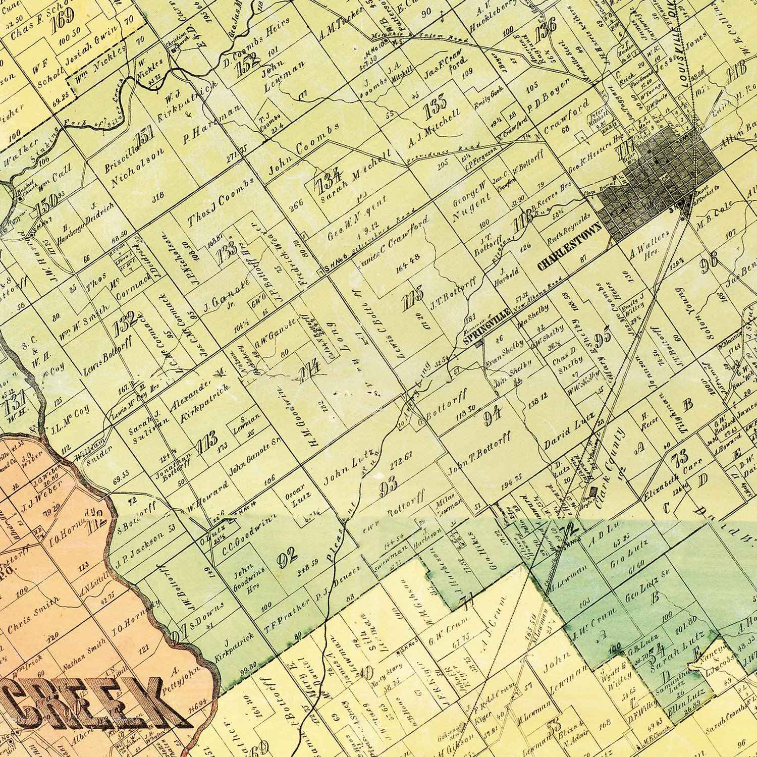 Clark County Map Framed Art 1875, Vintage Indiana Wall Decor, 24x18 ...