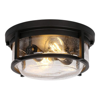 Rust Ceiling Light Fixture 2-Light Glass Farmhouse Flush Mount Light ...