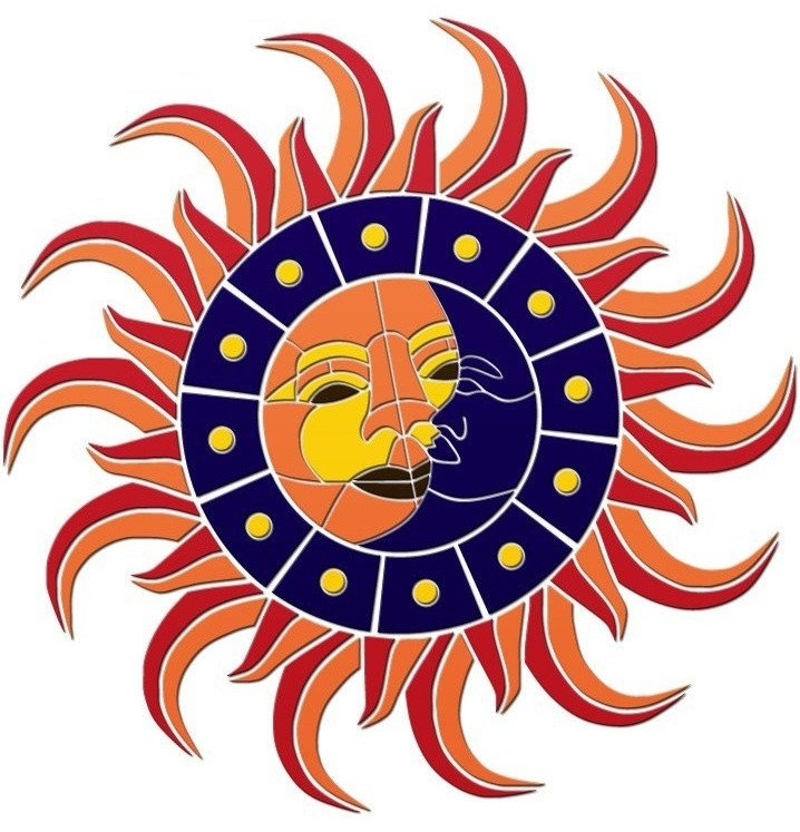 Sun & Moon Medallion 2 Ceramic Swimming Pool Mosaic, 60"x60 ...
