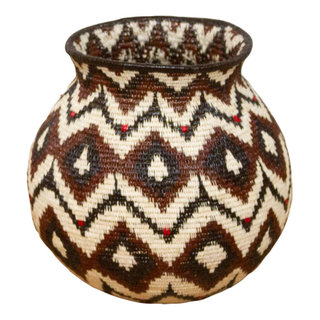 Rare Tribal Motif Rounded Basket From Panama - Southwestern - Baskets ...