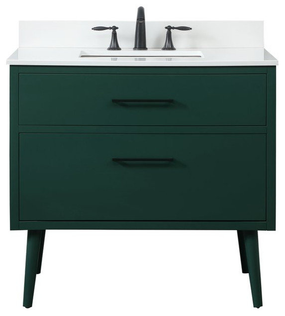 Elegant VF41036MGN-BS 36"Bathroom Vanity, Green With Backsplash ...