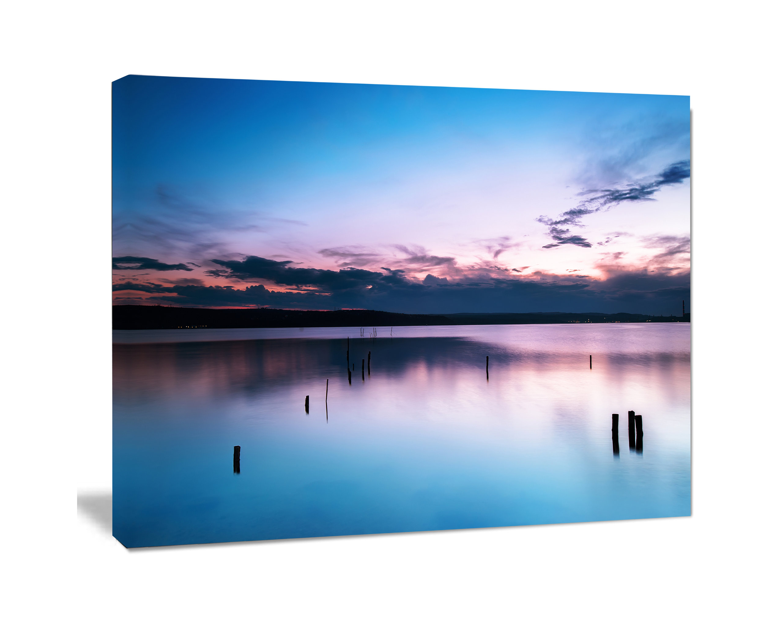 Sunset Over Lake Blue Everywhere, Seashore Canvas Art Print, 60"x28 ...