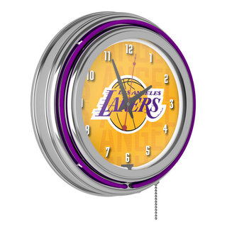 NBA Chrome Double Rung Neon Clock, City, Los Angeles Lakers ...