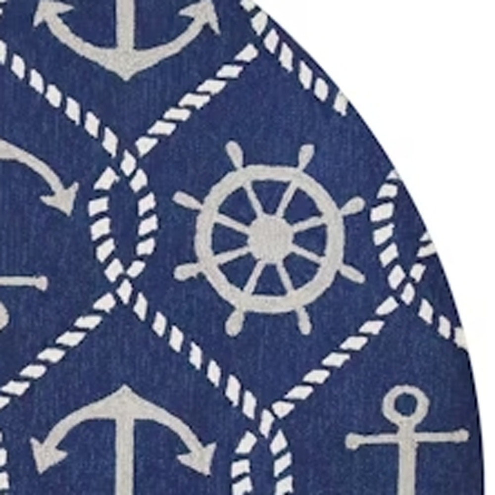 7' Navy Blue Round Nautical Handmade Indoor Outdoor Area Rug - Beach ...
