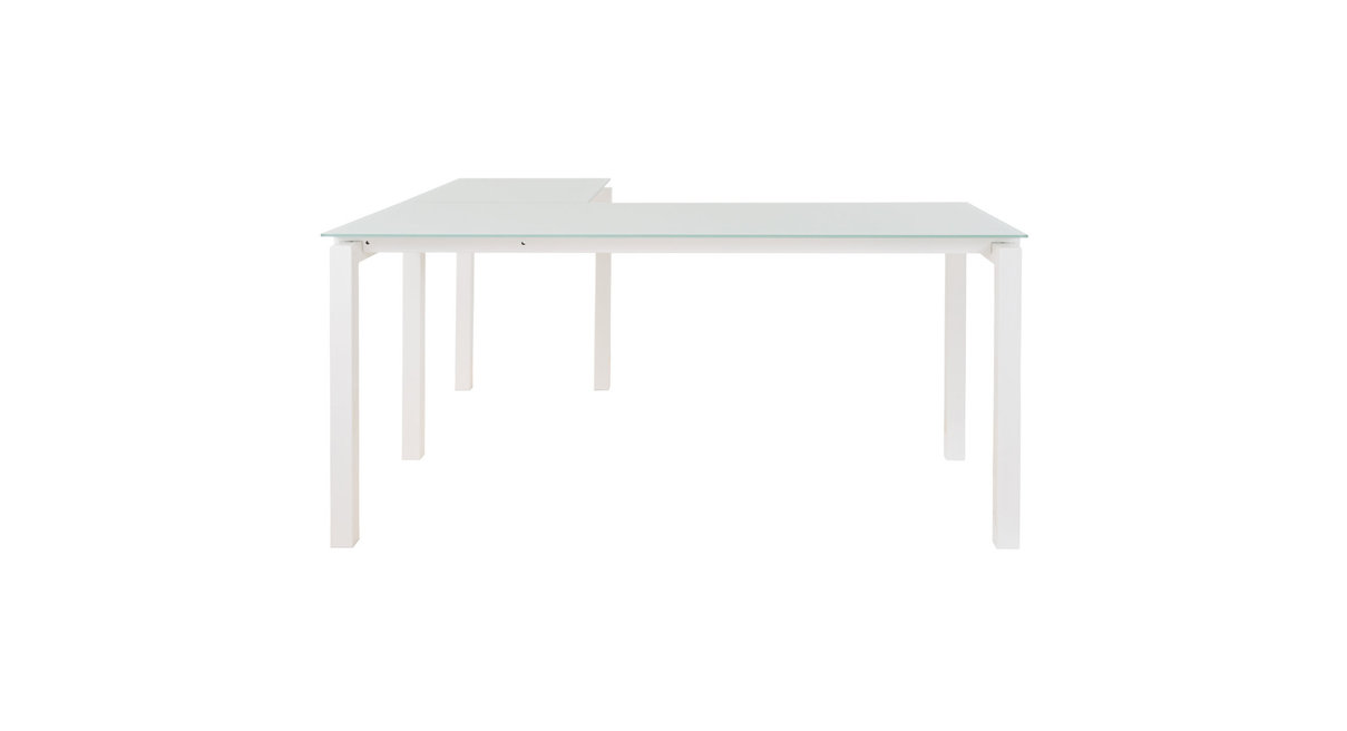 Metal L Shape Desk with Frosted Glass Top and Block Legs, White ...