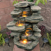 Outdoor Electric Stacked Shale Patio Garden Water Fountain With LED ...