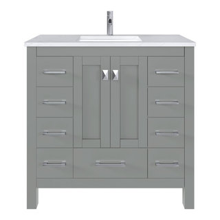 Eviva Hampton 36x18 inch Gray Bathroom Vanity with Carrara Quartz Top ...