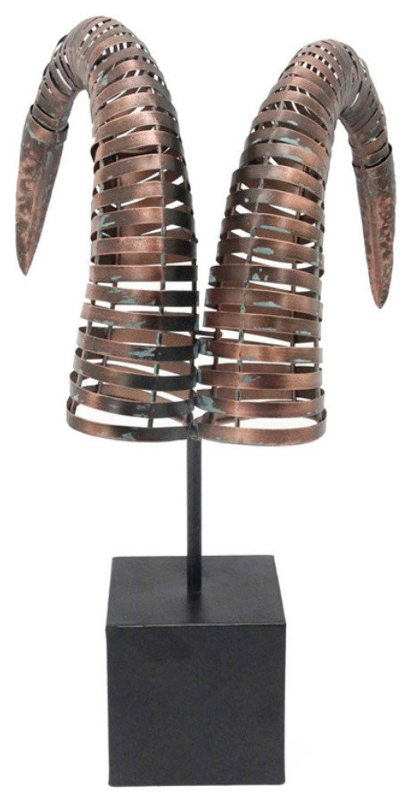 Metal Horn Sculpture On Stand, Copper - Southwestern - Decorative ...