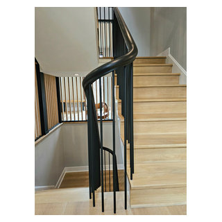 115_Stunning Continuous Rail System on 3 Story Floating Stairs ...