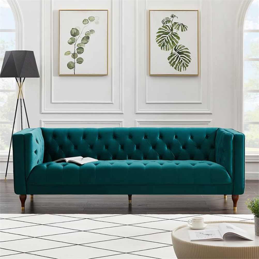 Clodine Mid-Century Tufted Tight Back Velvet Upholstered Sofa in ...