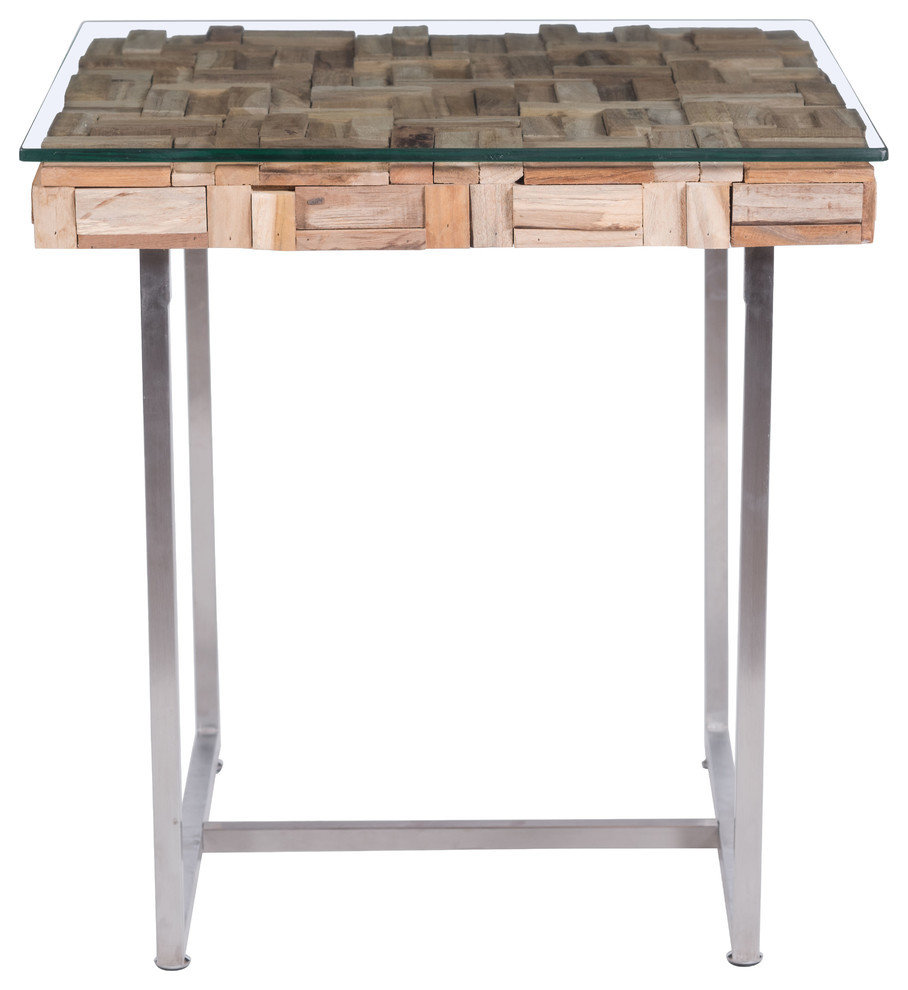 Mid-Century Distressed 78 Seven-Piece Upholstered Counter Height Dining ...