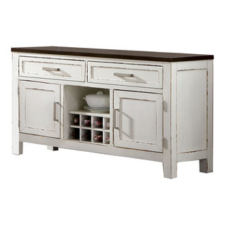 2 Drawers and 2 Doors Wood Server in Weathered White and Dark Walnut ...