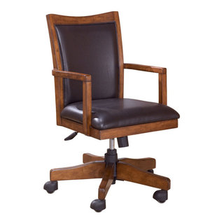 Classic Wooden Swivel Chair with Leatherette Seating and Adjustable ...