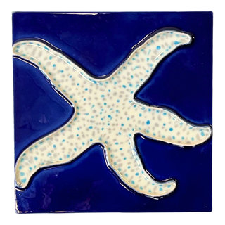 Starfish of the Sea Blue and White Ceramic Tile Art 6X6 inches - Beach ...