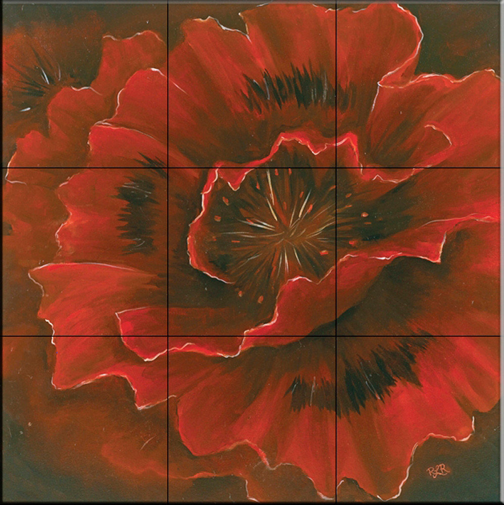 Tile Mural, Red Poppy Ii by Tre Sorelle Studios, 17" x 17" (16 Tiles ...