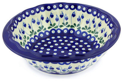 Polish Pottery 11" Stoneware Bowl Hand-Decorated Design - Mediterranean ...