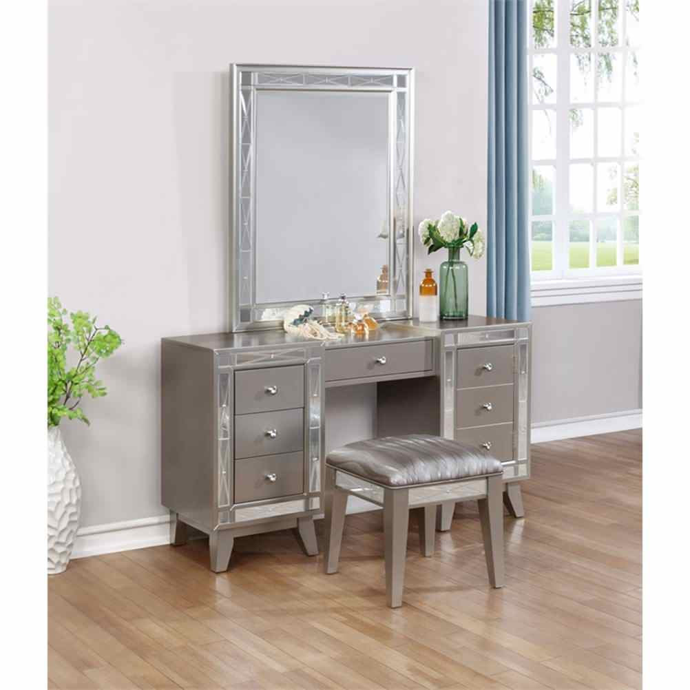 Pemberly Row Contemporary Wood 3-piece Vanity Set in Metal Finish ...