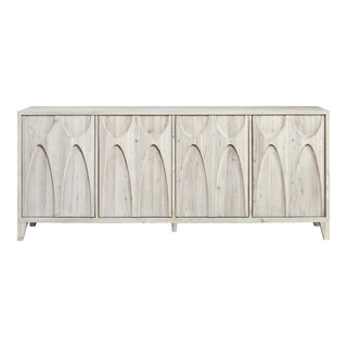 Ariel 79" Light White-Washed Finished Reclaimed Pine Carved Sideboard ...