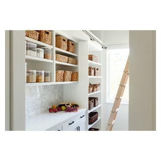 Coastal modern farmhouse custom pantry library ladder - Beach Style ...