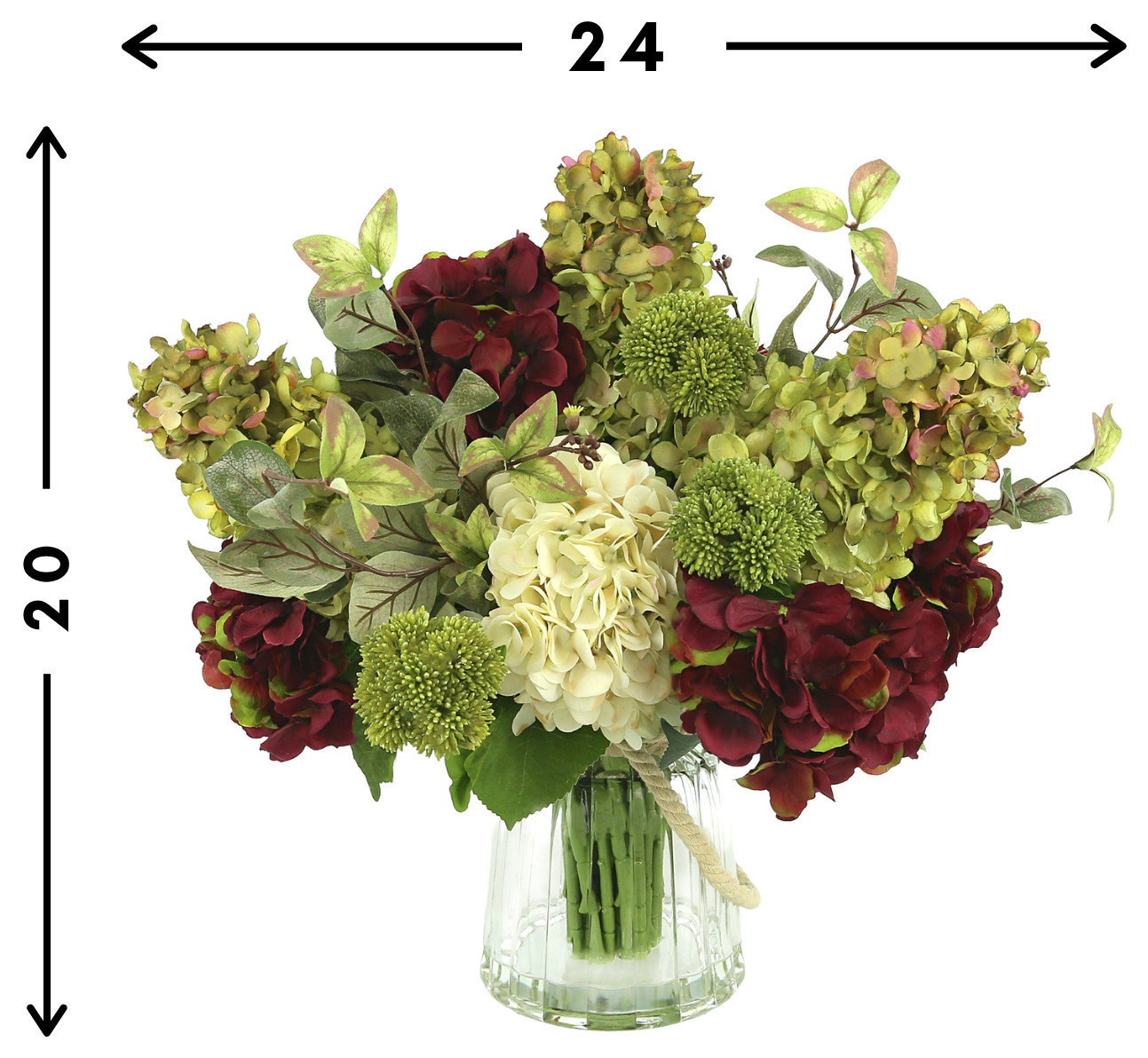 Creative Displays Arrangement, Hydrangea, Sedum and Ivy, Glass Vase ...