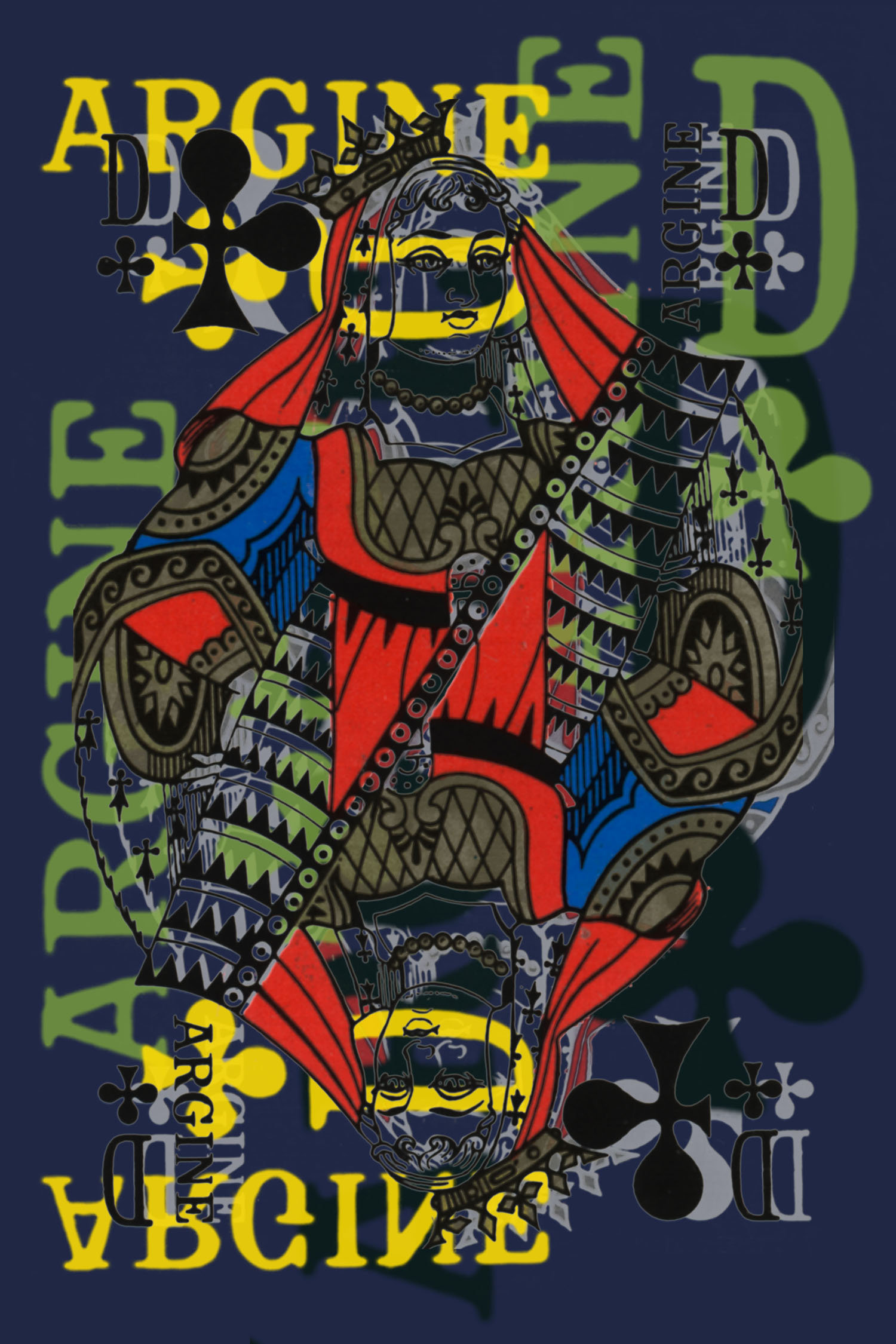 French Playing Card, Argine, Dame De Trefles, Queen of Clovers, Pop Art ...